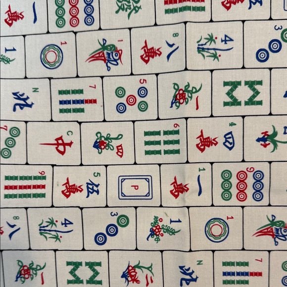 Art | Vintage Mahjong Tile Pattern Fabric 44 X 42 Cream Color Vivid ...